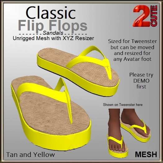 Second Life Marketplace - Classic Flip Flop [2cute] Tan Yellow